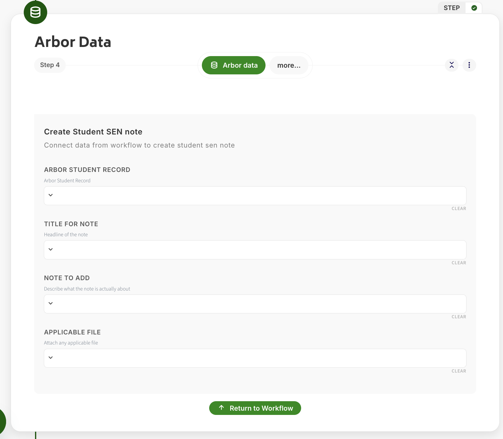 Arbor Data: Add Student SEN note – Arbor Workflows
